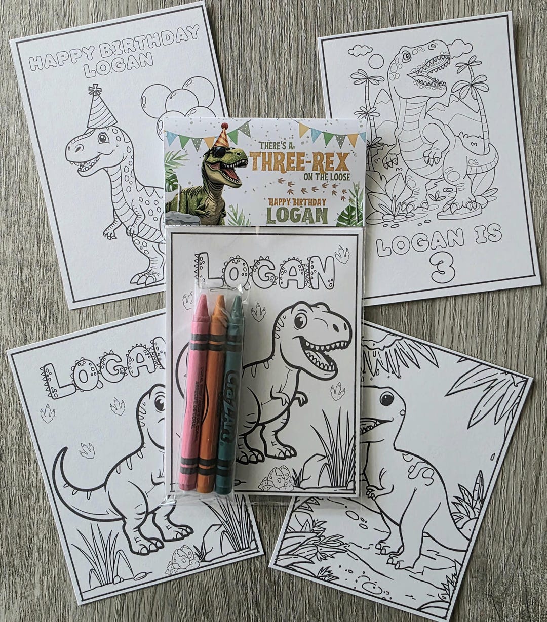 Three Rex, Two Rex Party Coloring Packs, T Rex Dinosaur Birthday Party ...