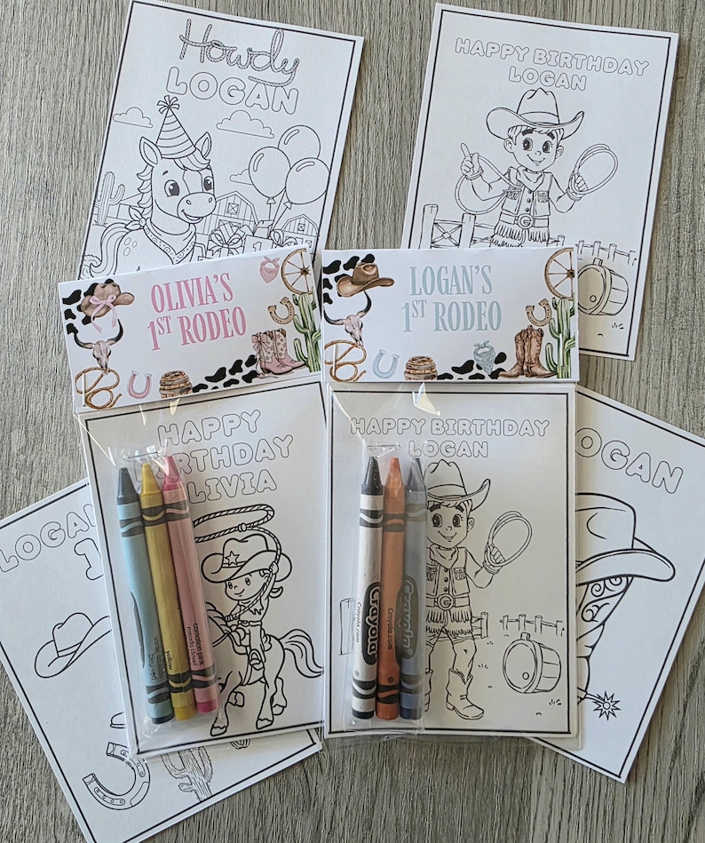 First Rodeo Party Coloring Packs, Western Rodeo Birthday Party Favors ...