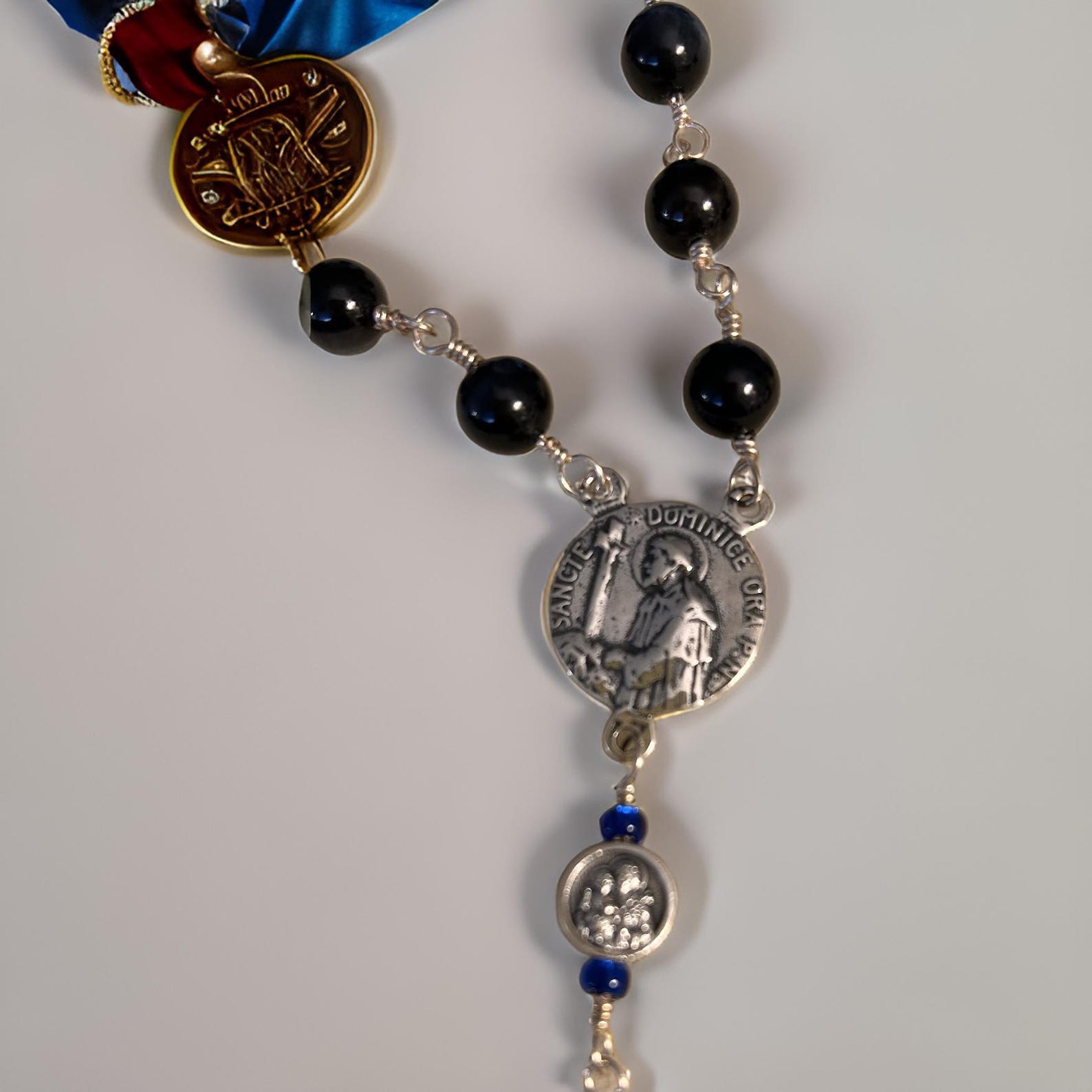 Catholic Rosary Featuring St. Dominic, Blue Black Cats Eye Beads ...