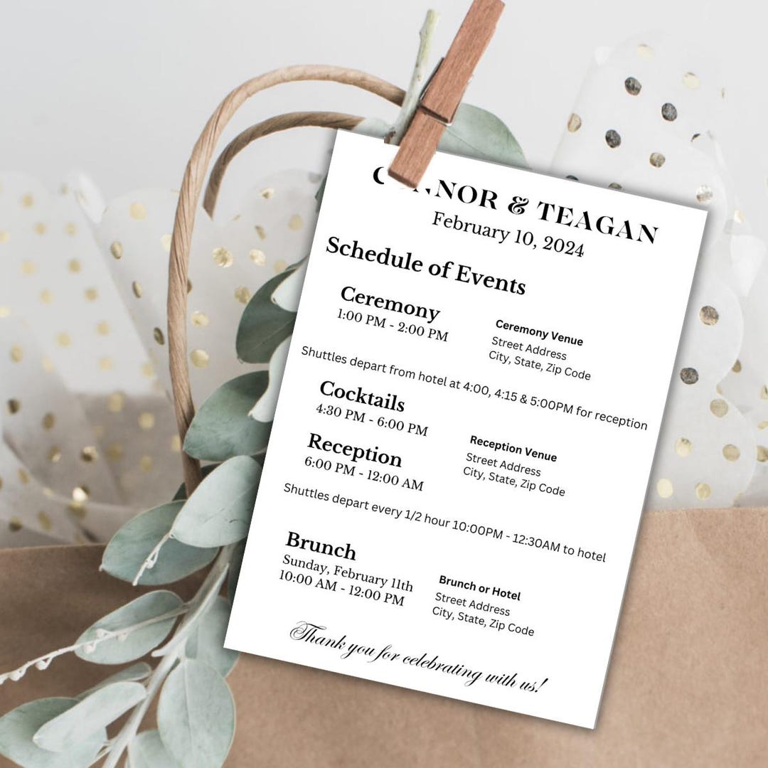 Wedding Hotel Information Card Template - Etsy