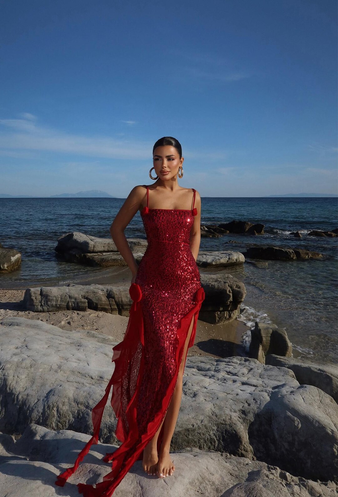 Maxi Red Party Sparkling Red Dress Long Celebration Clothing Party Wear ...