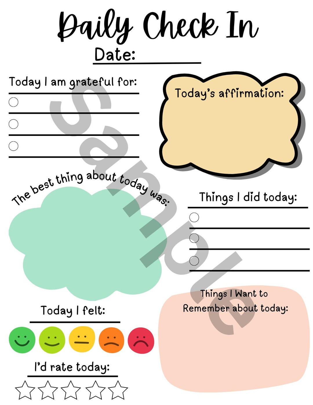 Daily Check in Printable, Self Care, Mental Health Journal ...