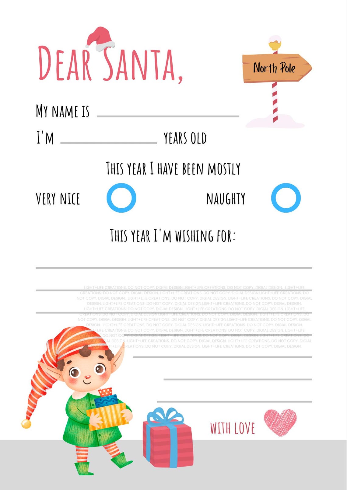 Personalized Letters to Santa, Printable Christmas Wish List, Digital ...