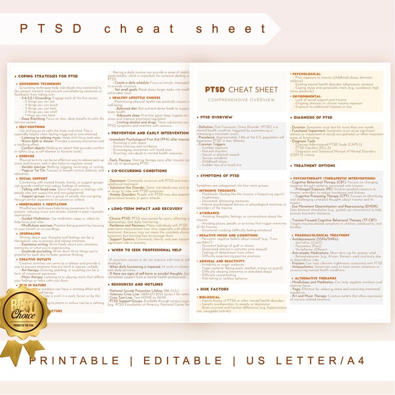 Comprehensive PTSD Cheat Sheet, Symptoms, Diagnosis, Treatment, Coping ...