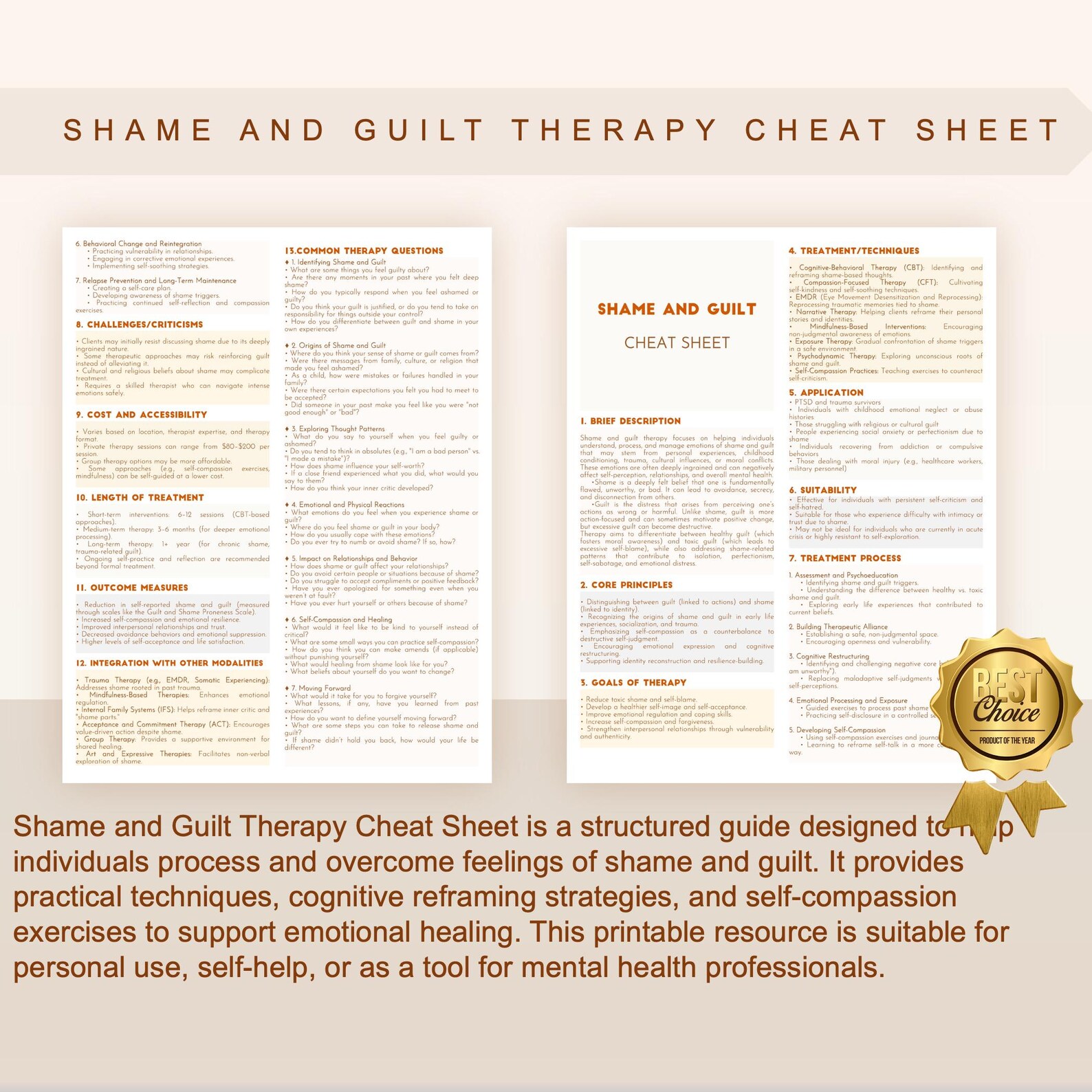 Shame and Guilt Therapy Cheat Sheet, Cognitive Reframing and Emotional ...
