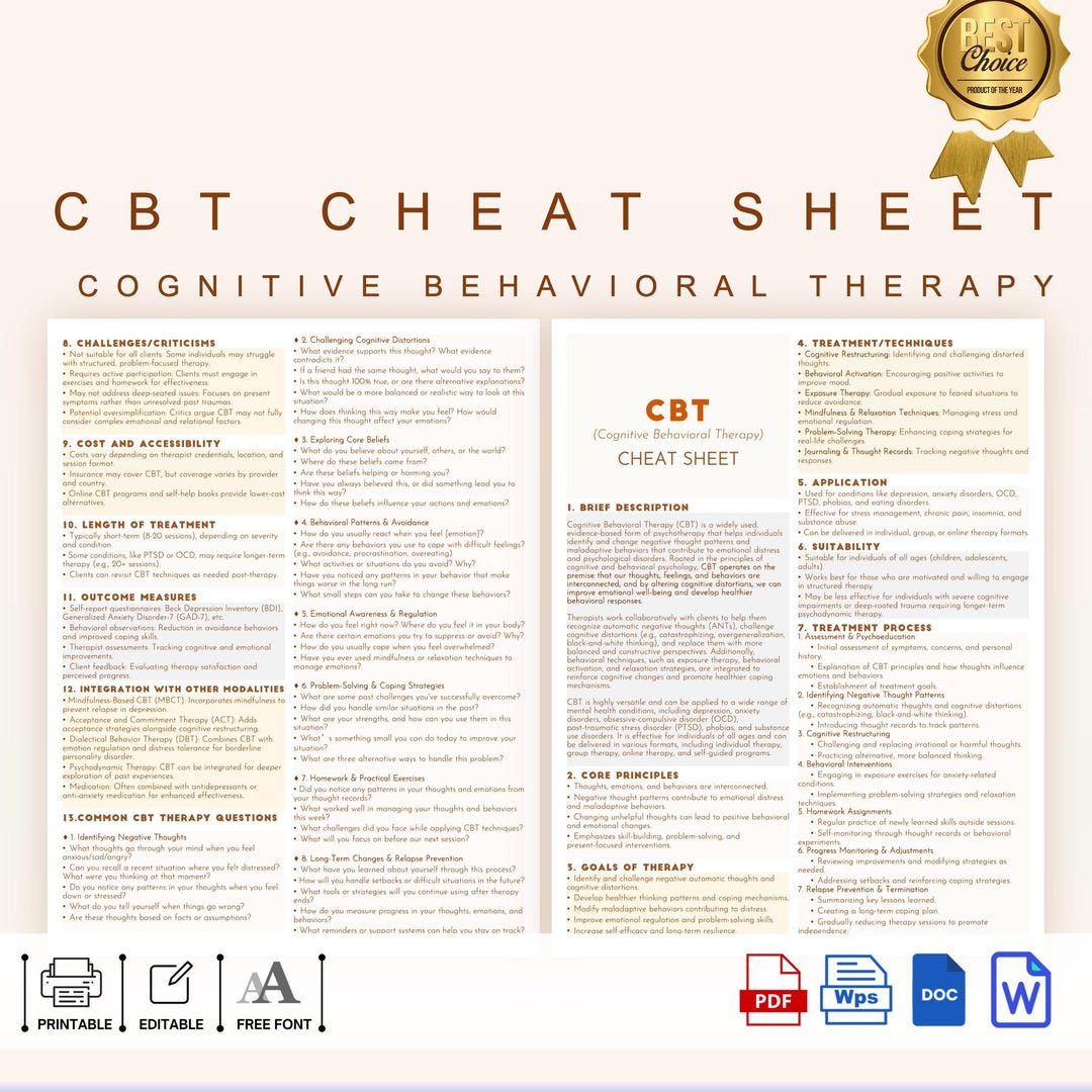 Cognitive Behavioral Therapy (CBT) Therapy Cheat Sheet, Cognitive ...