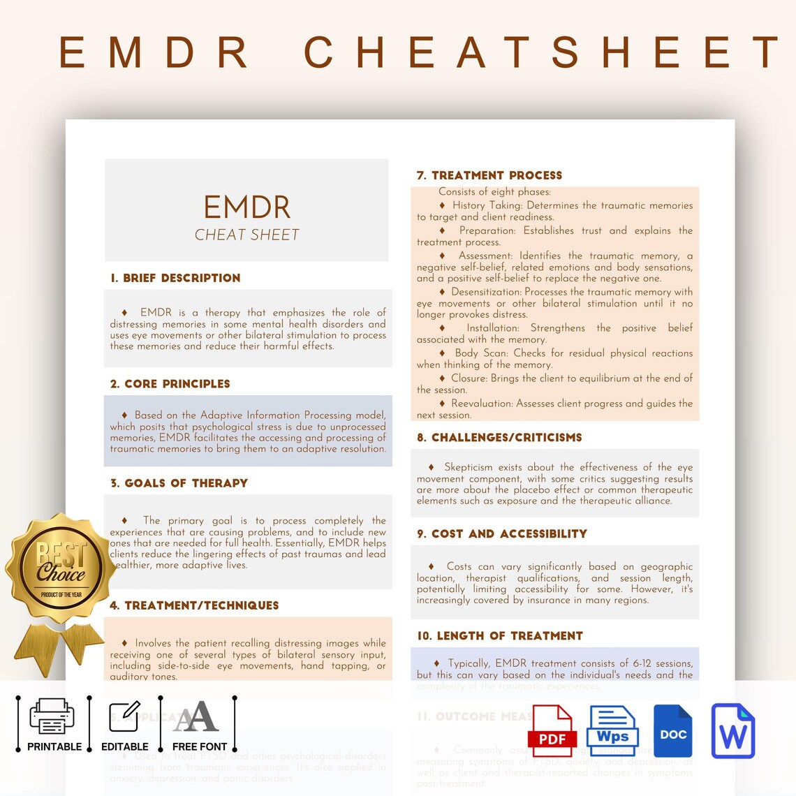 EMDR Therapy Cheat Sheet, Eye Movement Desensitization and Reprocessing ...