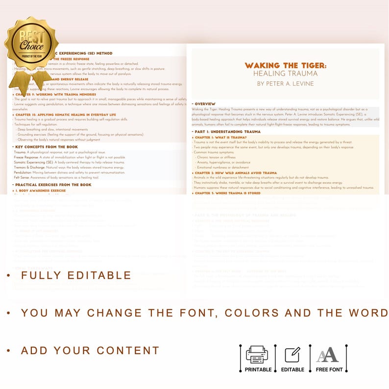 Waking the Tiger: Healing Trauma Cheat Sheet, by Peter A. Levine ...