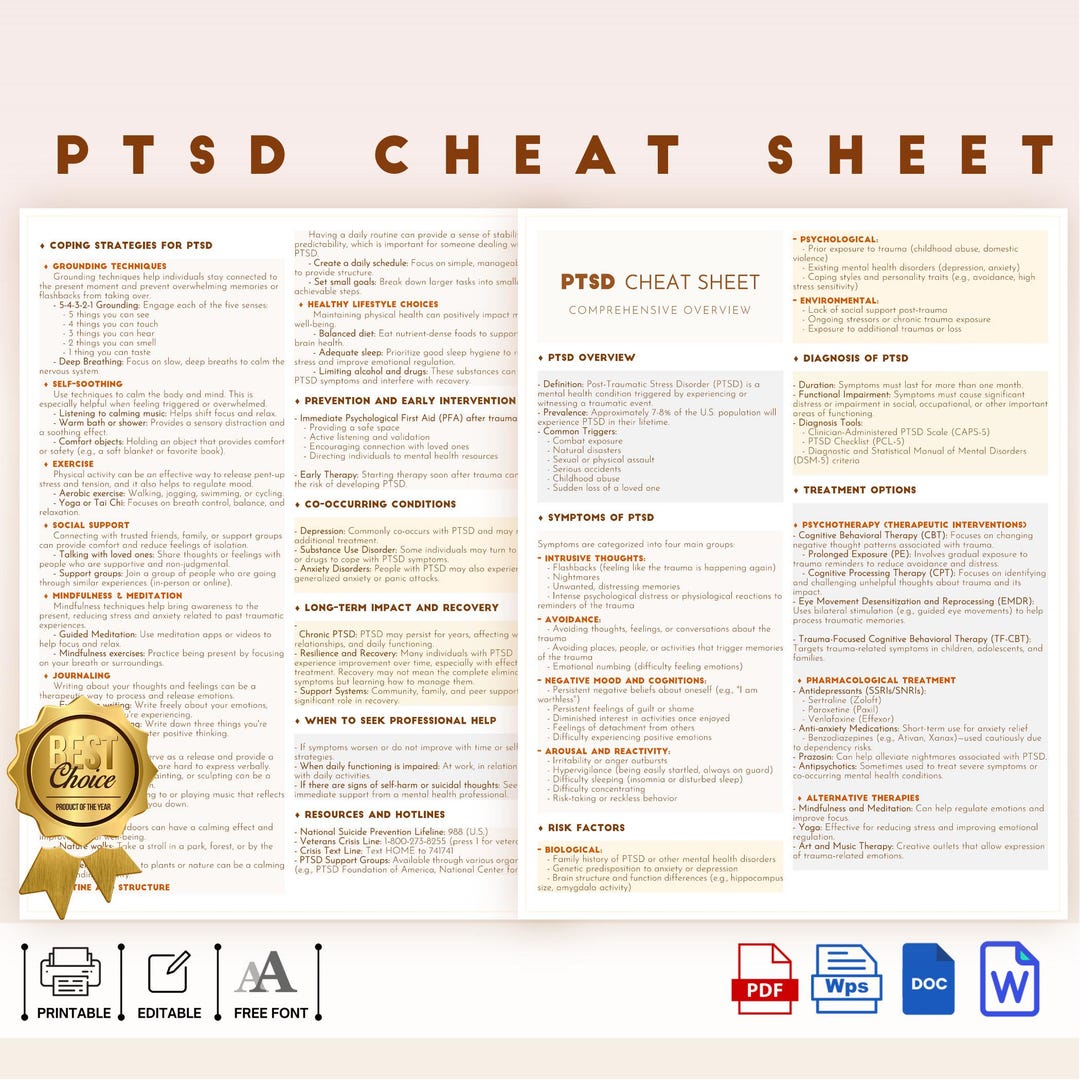 Comprehensive PTSD Cheat Sheet, Symptoms, Diagnosis, Treatment, Coping ...