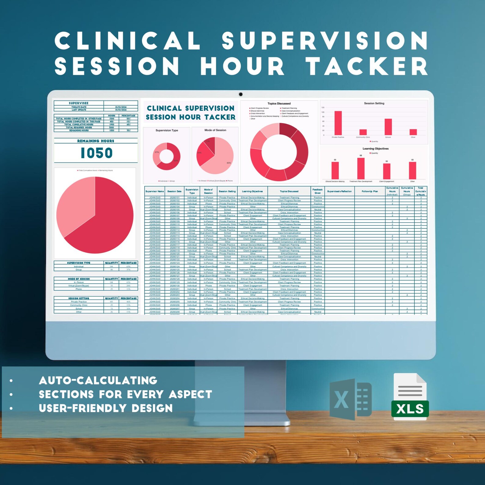 Clinical Supervision Session Tracker for Lpcs, Supervision Tracking Log ...