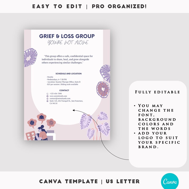 Group Therapy Flyer Template, Canva Editable,mental Health Care ...