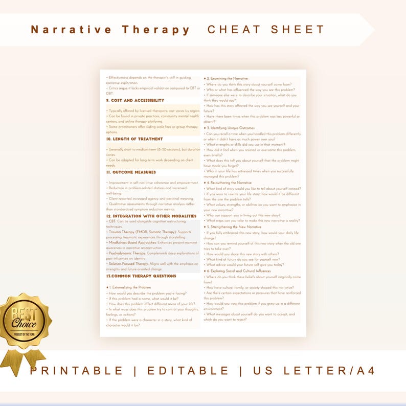Narrative Therapy Cheat Sheet, Therapy Reference Guide, Counseling ...