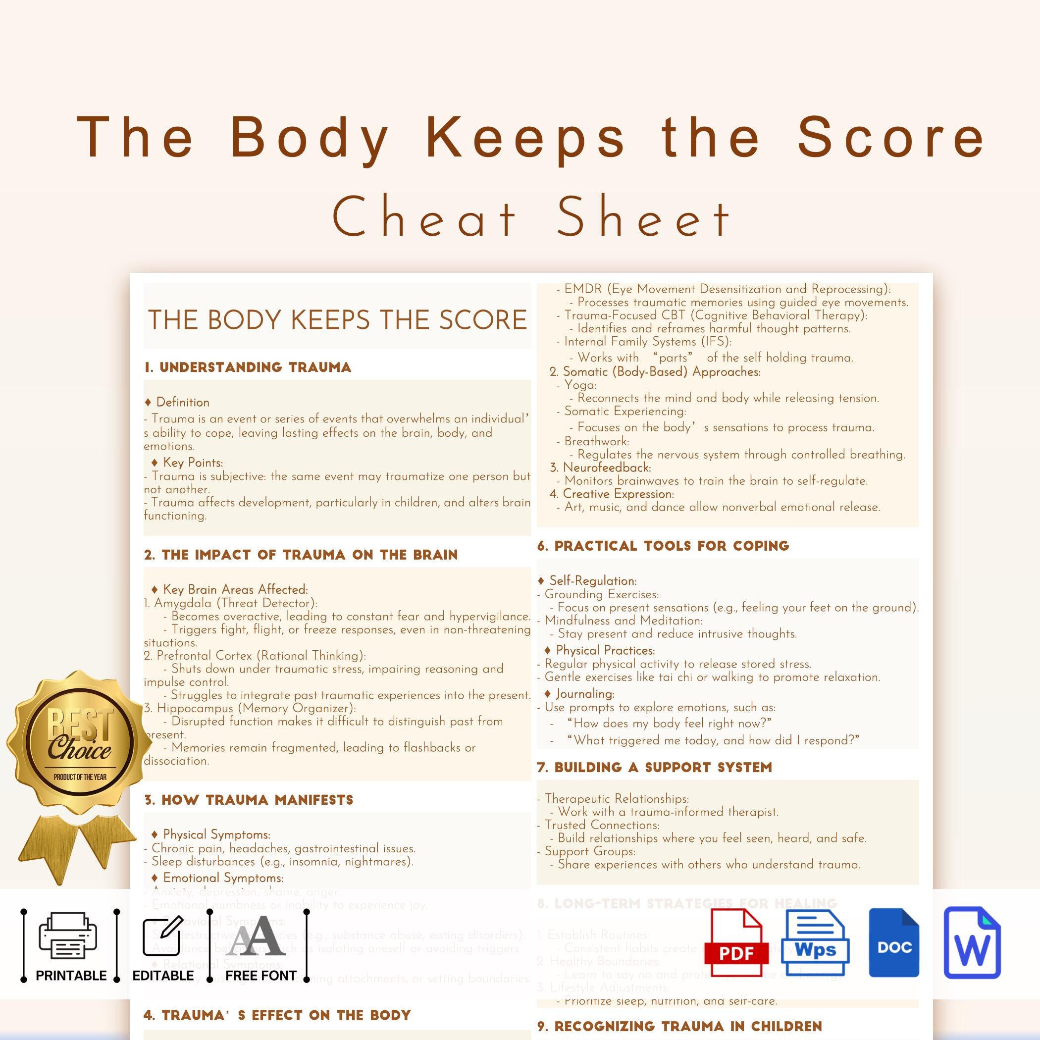 The Body Keeps the Score Cheat Sheet, Trauma Recovery Cheat Sheet, the ...