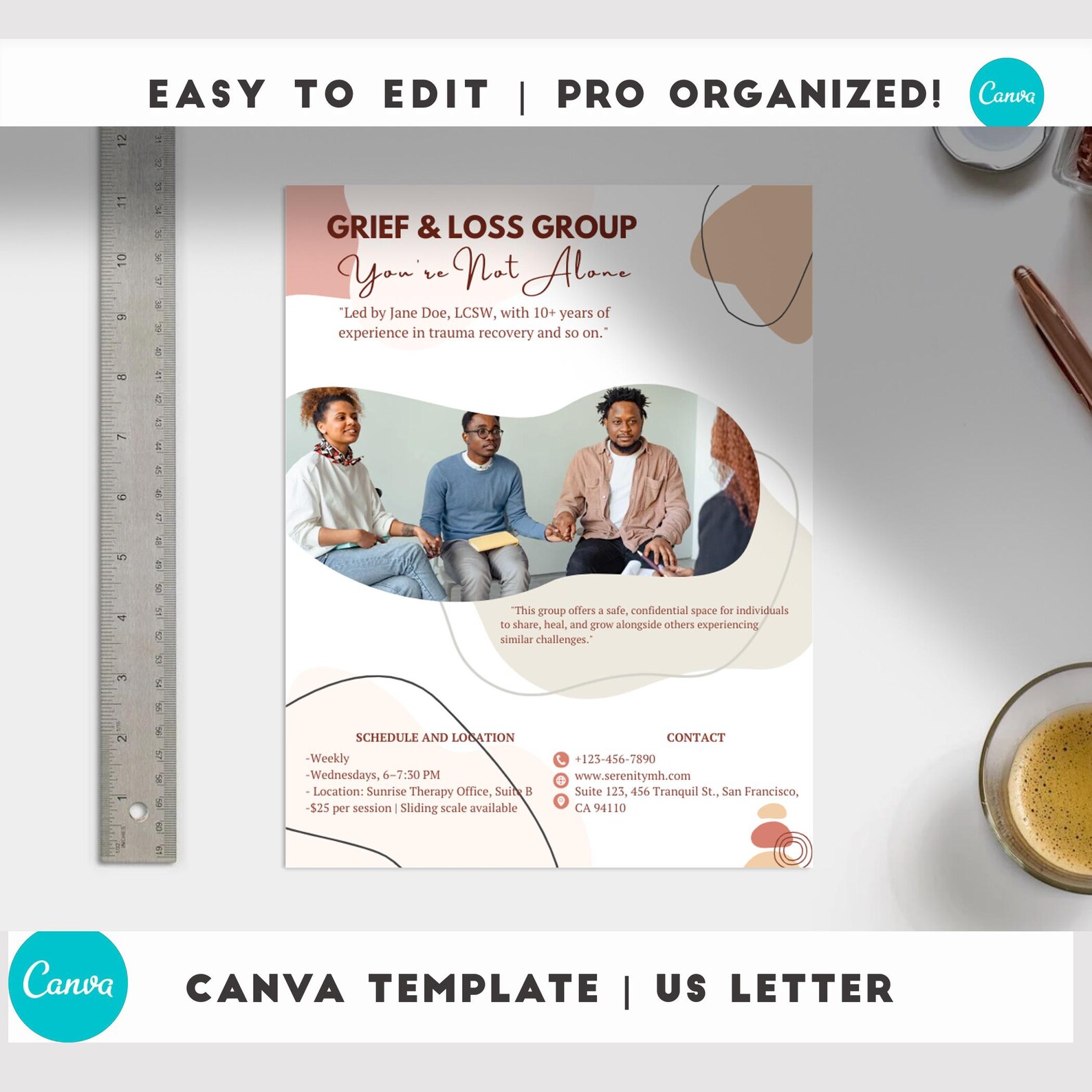 Group Therapy Flyer Template, Canva Editable,mental Health Care ...