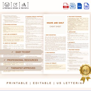 Shame and Guilt Therapy Cheat Sheet, Cognitive Reframing and Emotional ...