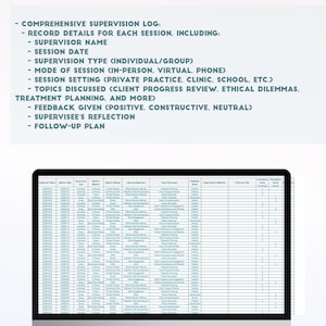 Clinical Supervision Session Tracker for Lpcs, Supervision Tracking Log ...