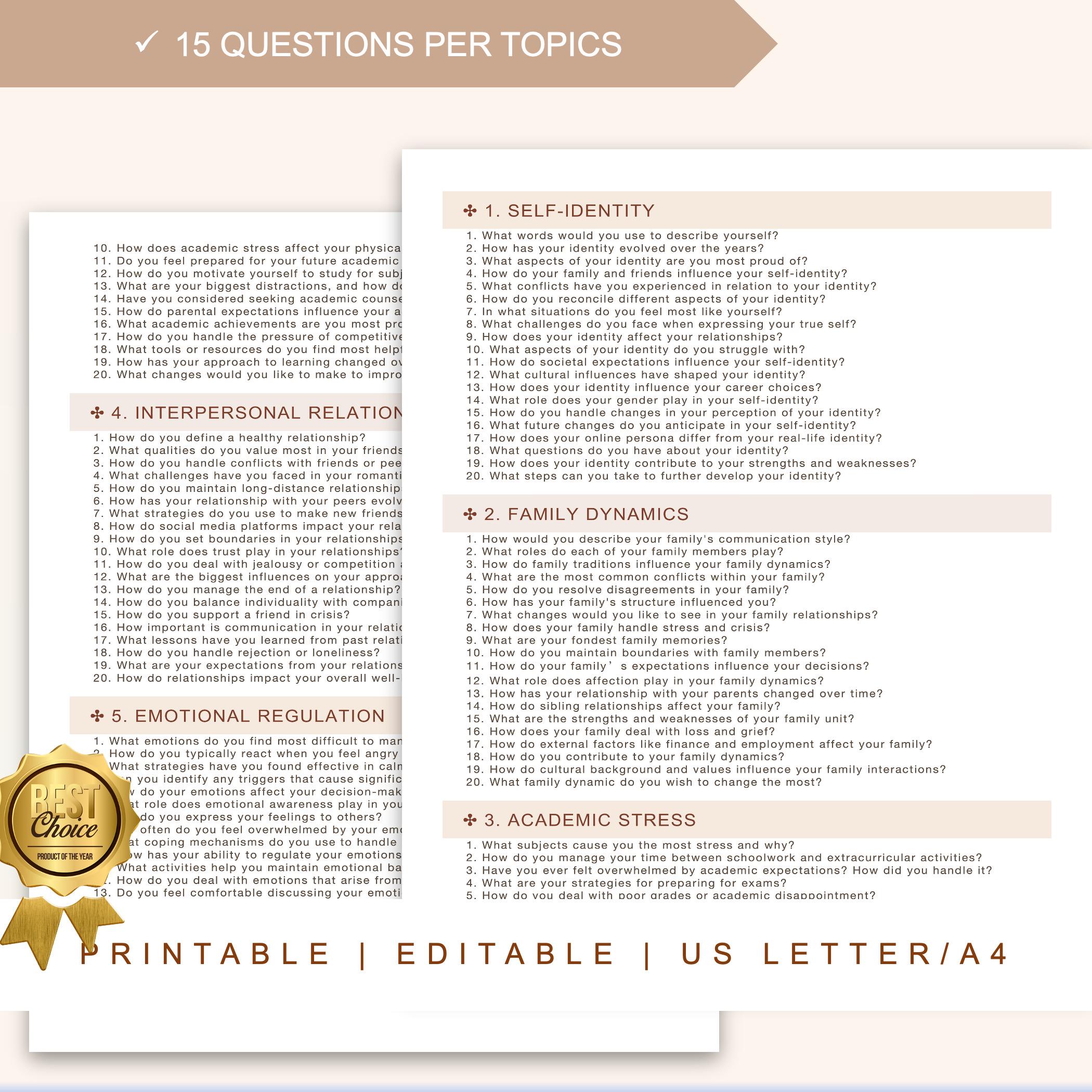 Teen Therapy Questions, Adolescent Therapy, Teens Questionnaire, Teens ...