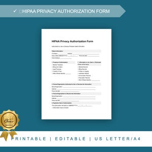 Editable HIPAA Privacy Authorization Form, Printable Medical Release ...