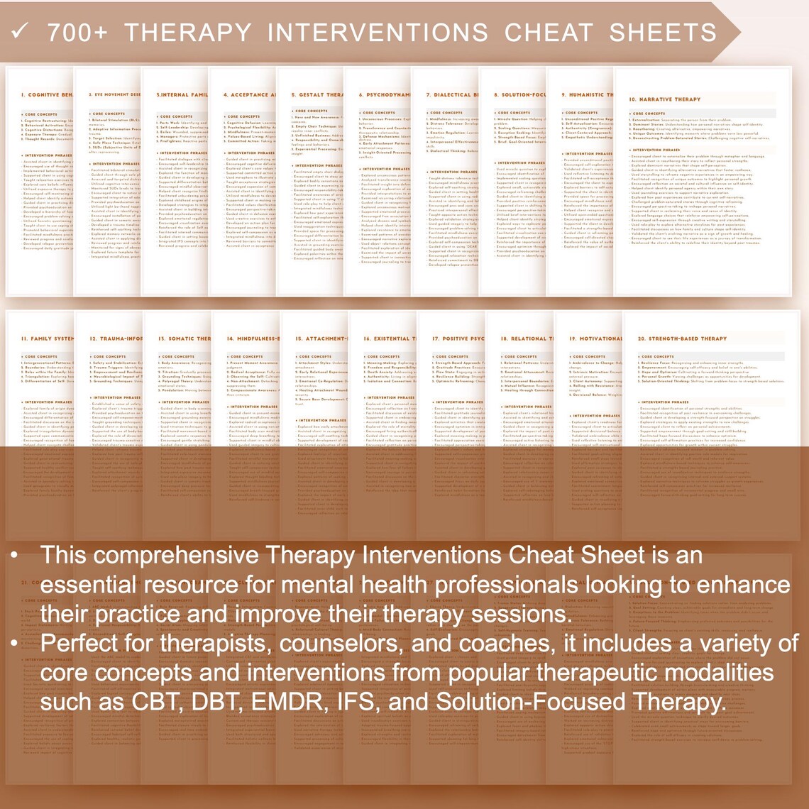 Therapy Intervention Cheat Sheet, Clinical Tools for Therapy Progress ...