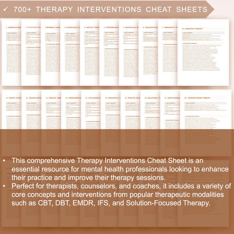 Therapy Intervention Cheat Sheet, Clinical Tools for Therapy Progress ...