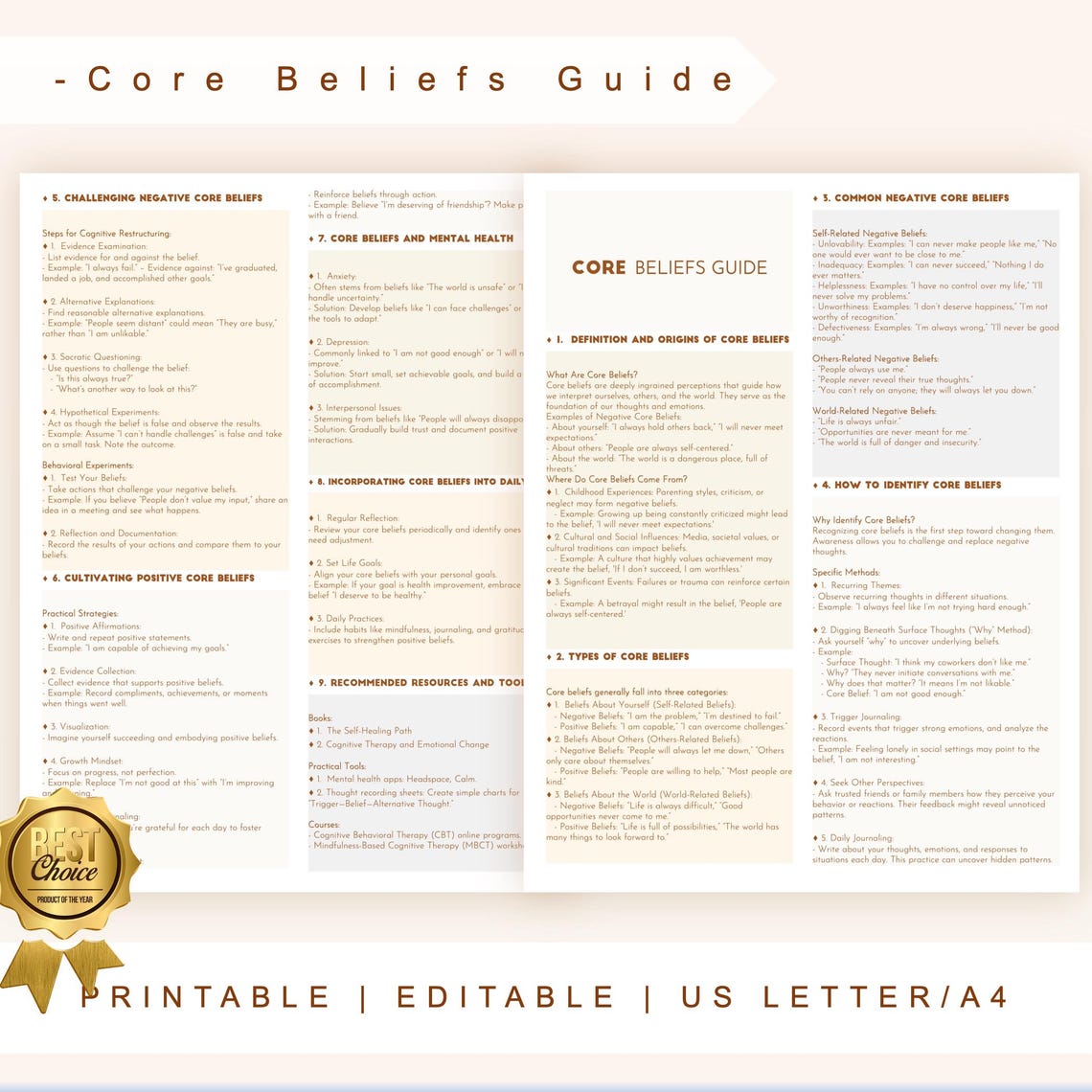 Core Beliefs Complete Guide Printable,core Beliefs Worksheet, Editable ...