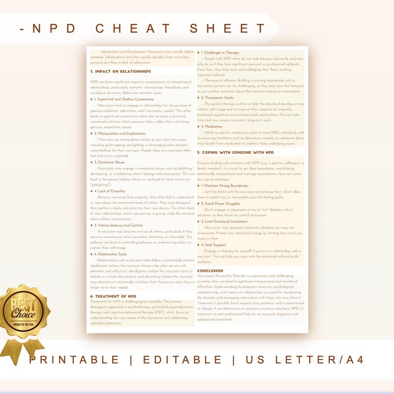 Npd Cheat Sheet Guide, Narcissistic Personality Disorder, Npd Symptoms ...