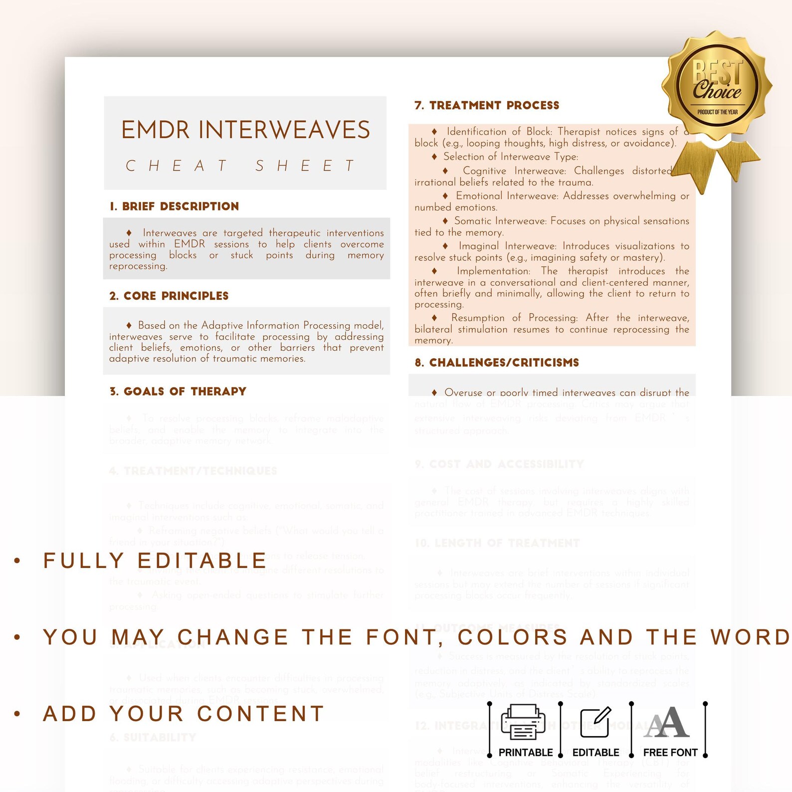 EMDR Interweave Cheat Sheet, Printable and Editable Therapist Guide for ...