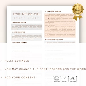EMDR Interweave Cheat Sheet, Printable and Editable Therapist Guide for ...