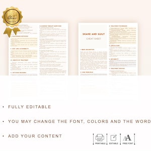 Shame and Guilt Therapy Cheat Sheet, Cognitive Reframing and Emotional ...