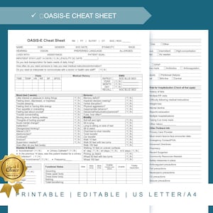 Printable OASIS-E Start of Care Cheat Sheet, Editable OASIS E Start of ...