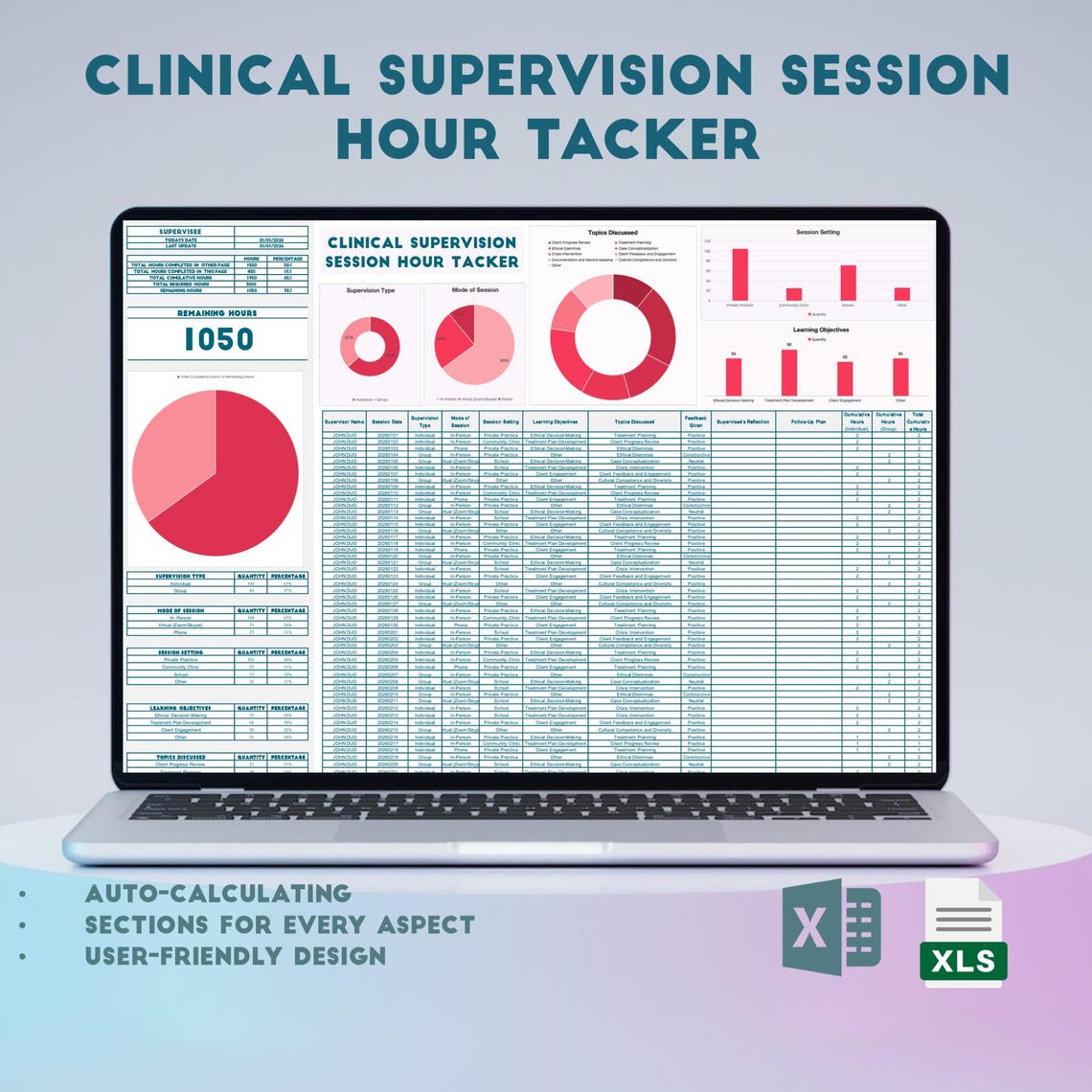 Clinical Supervision Session Tracker for Lpcs, Supervision Tracking Log ...
