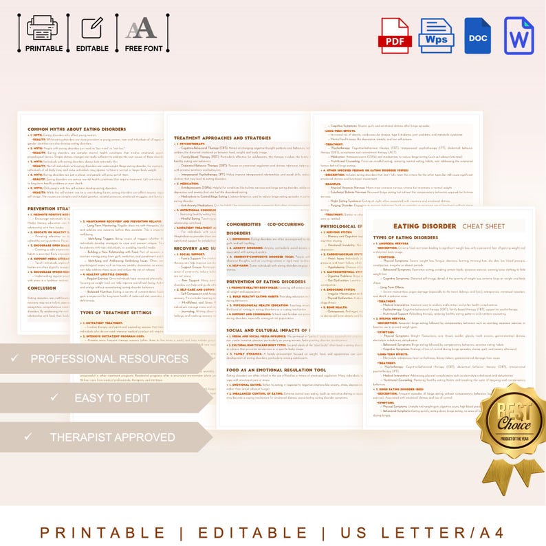 Eating Disorder Cheat Sheet, Anorexia, Bulimia, Binge Eating & Recovery ...