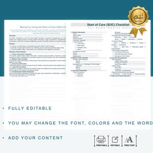 Comprehensive Soc Checklist for Home Health Care, Editable Start of ...