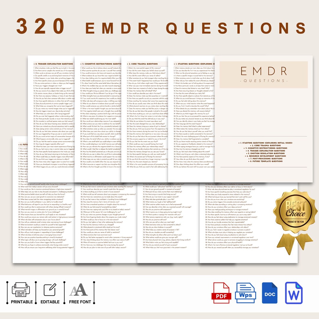 320 EMDR Questions for Therapy, 8 Phases of Therapy, EMDR Prompts for ...