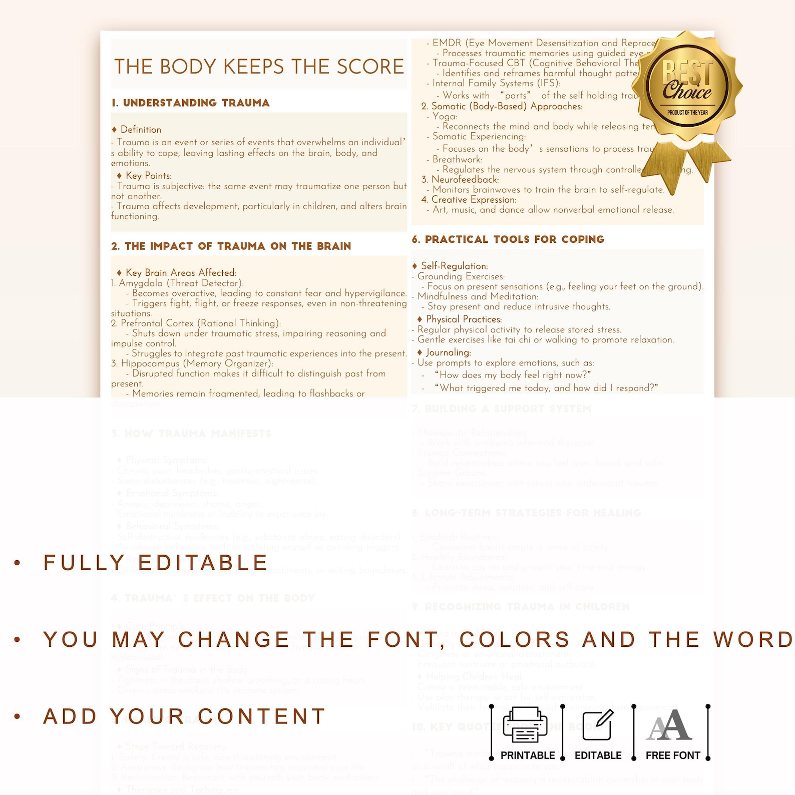 The Body Keeps the Score Cheat Sheet, Trauma Recovery Cheat Sheet, the ...