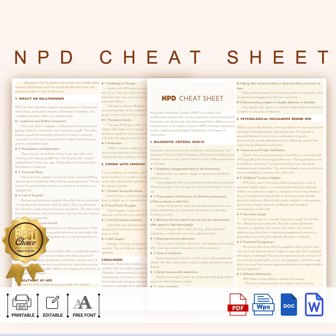Npd Cheat Sheet Guide, Narcissistic Personality Disorder, Npd Symptoms ...