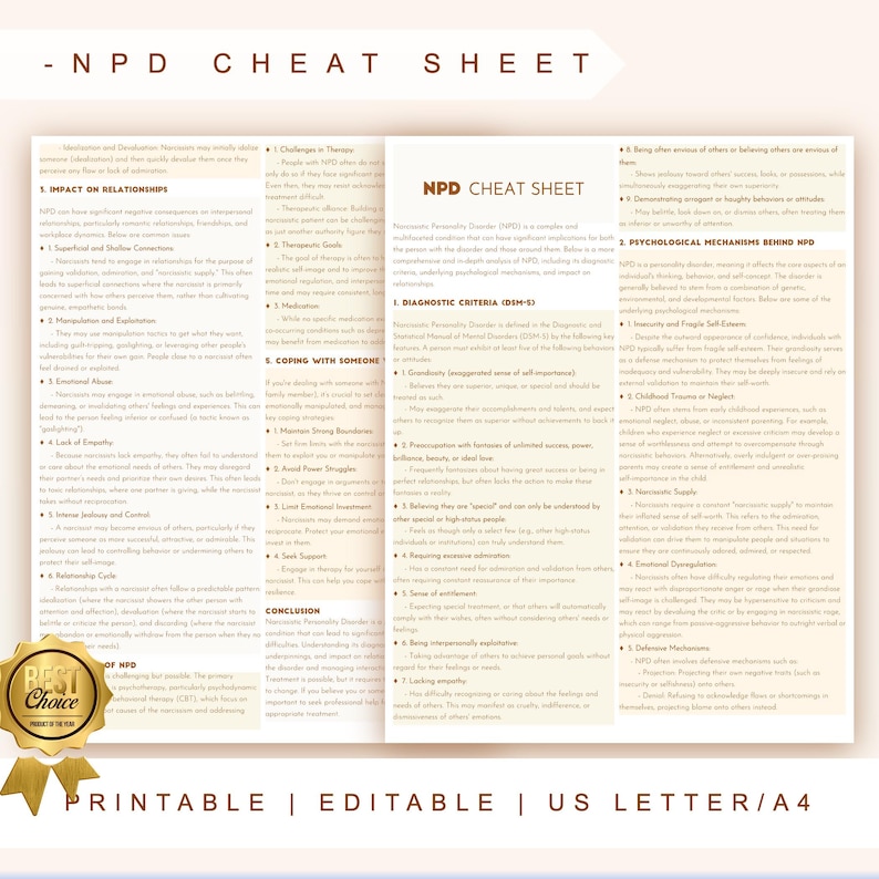 Npd Cheat Sheet Guide, Narcissistic Personality Disorder, Npd Symptoms ...