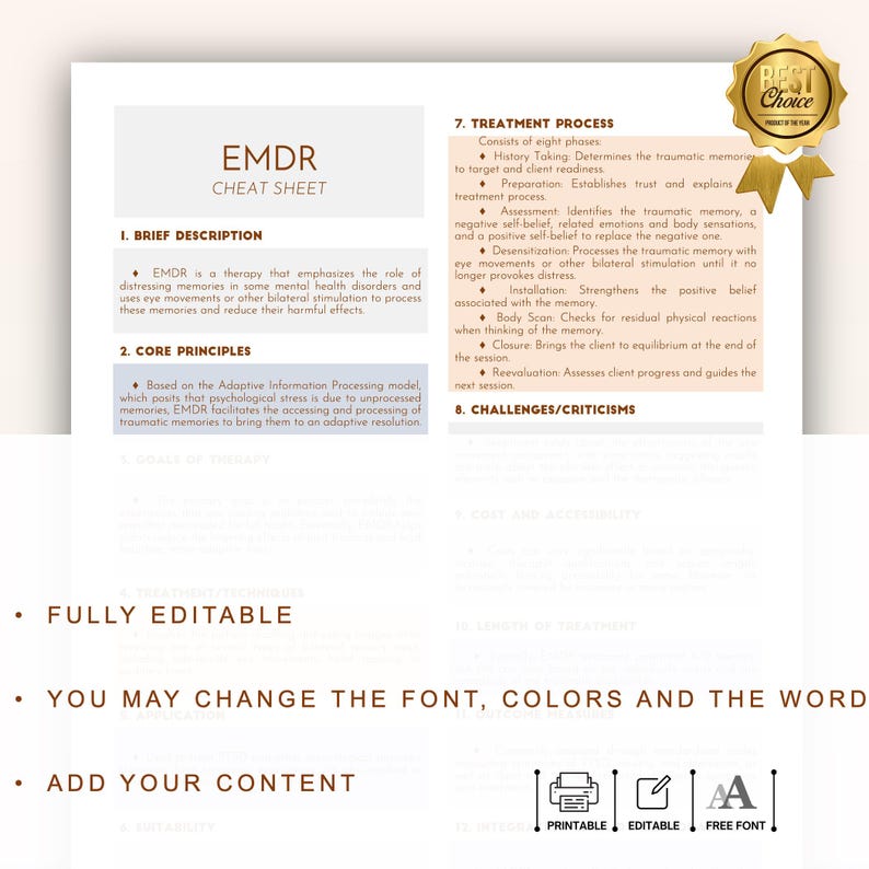 EMDR Therapy Cheat Sheet, Eye Movement Desensitization and Reprocessing ...