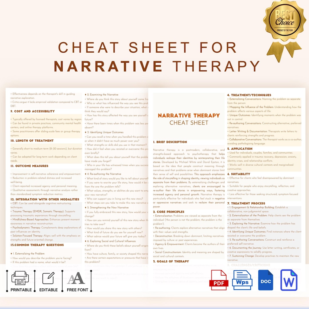Narrative Therapy Cheat Sheet, Therapy Reference Guide, Counseling ...