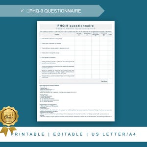 Printable PHQ-9 Questionnaire, Phq-9 Depression Test,phq-9 Self ...