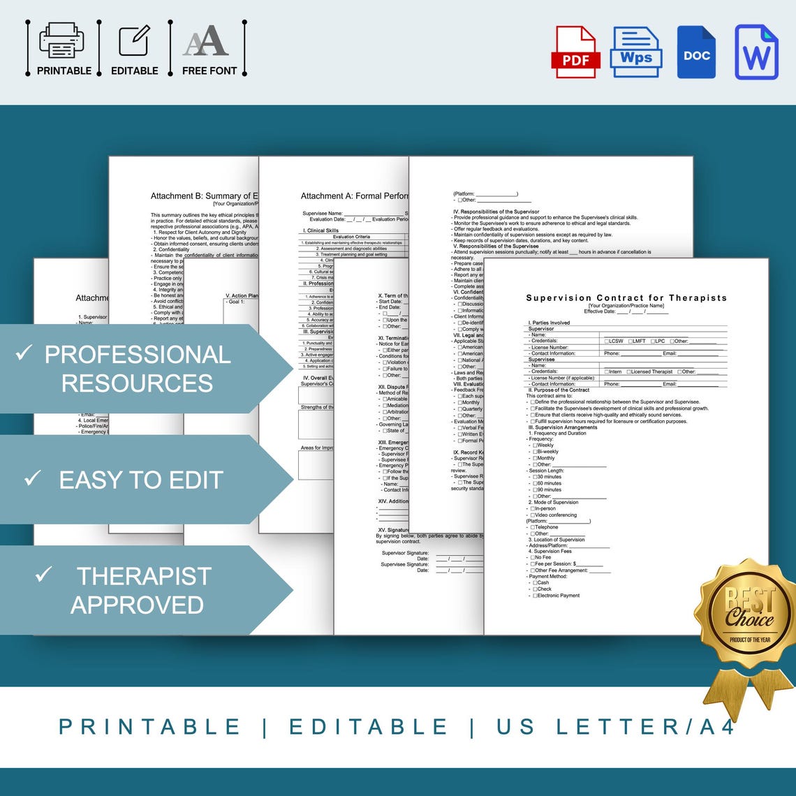 Supervision Contract Template for Therapists, Printable Supervision ...
