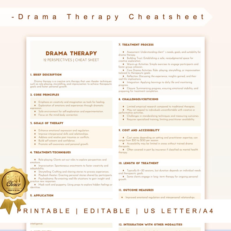 Drama Therapy Cheat Sheet, Drama Therapy Techniques and Principles ...