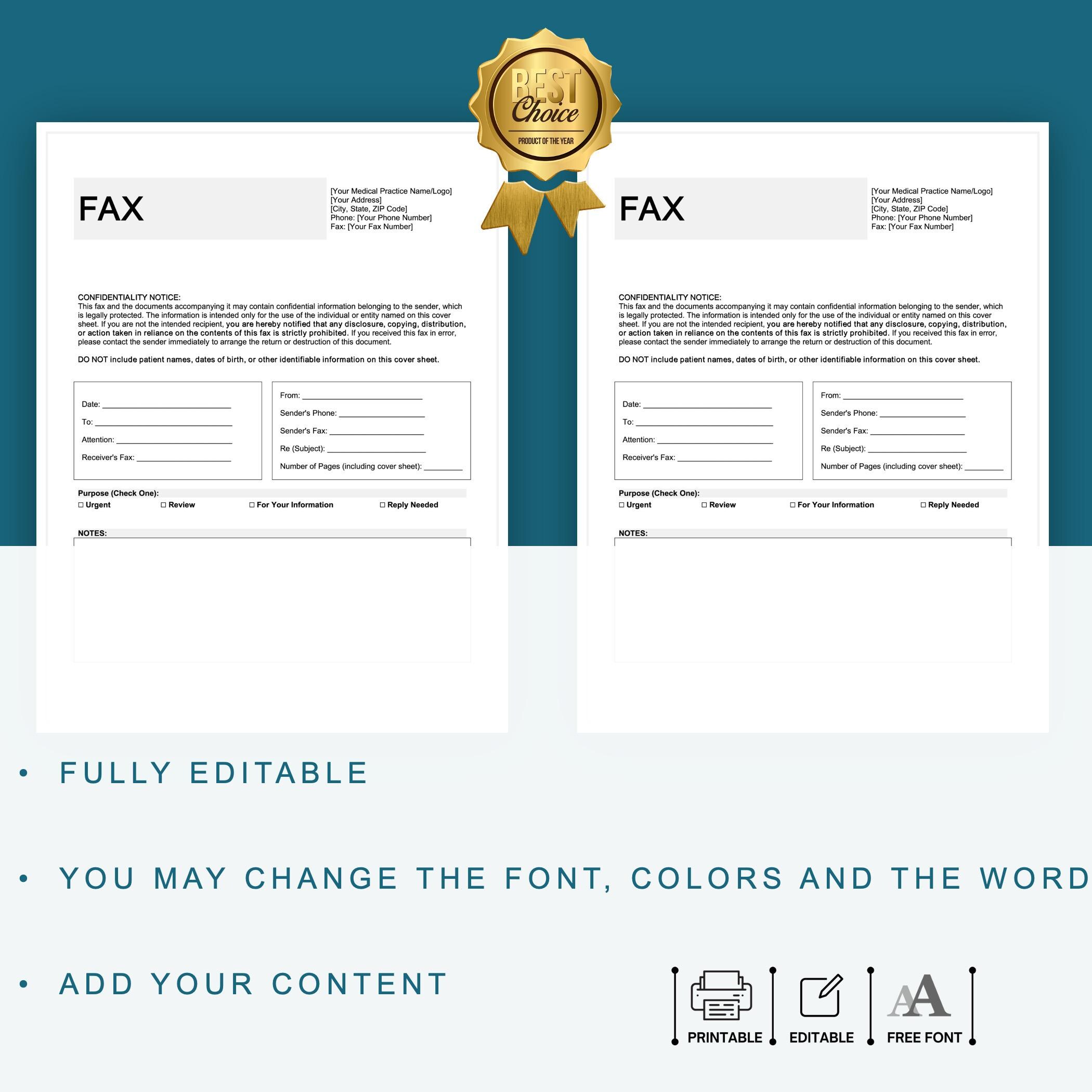 Medical Fax Cover Sheet Template, Printable Healthcare Fax Cover Sheet ...
