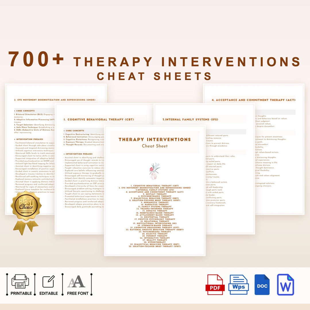 Therapy Intervention Cheat Sheet, Clinical Tools for Therapy Progress ...