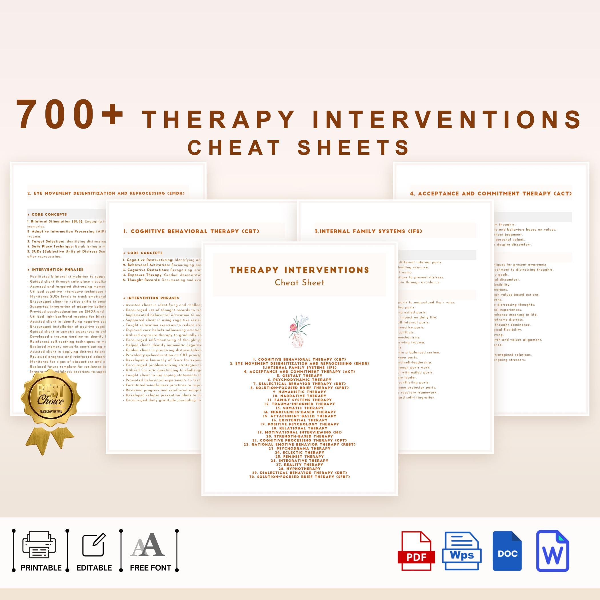 Therapy Intervention Cheat Sheet, Clinical Tools for Therapy Progress ...