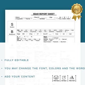 Printable SBAR Report Sheet Template for Nurses, Editable SBAR ...