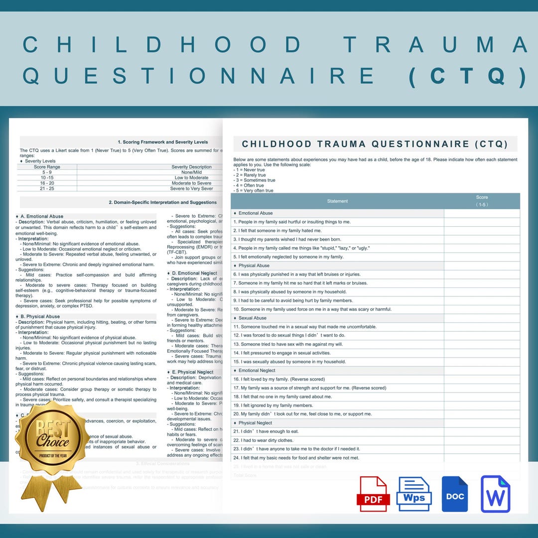 Childhood Trauma Questionnaire (CTQ) Printable, Digital Childhood ...