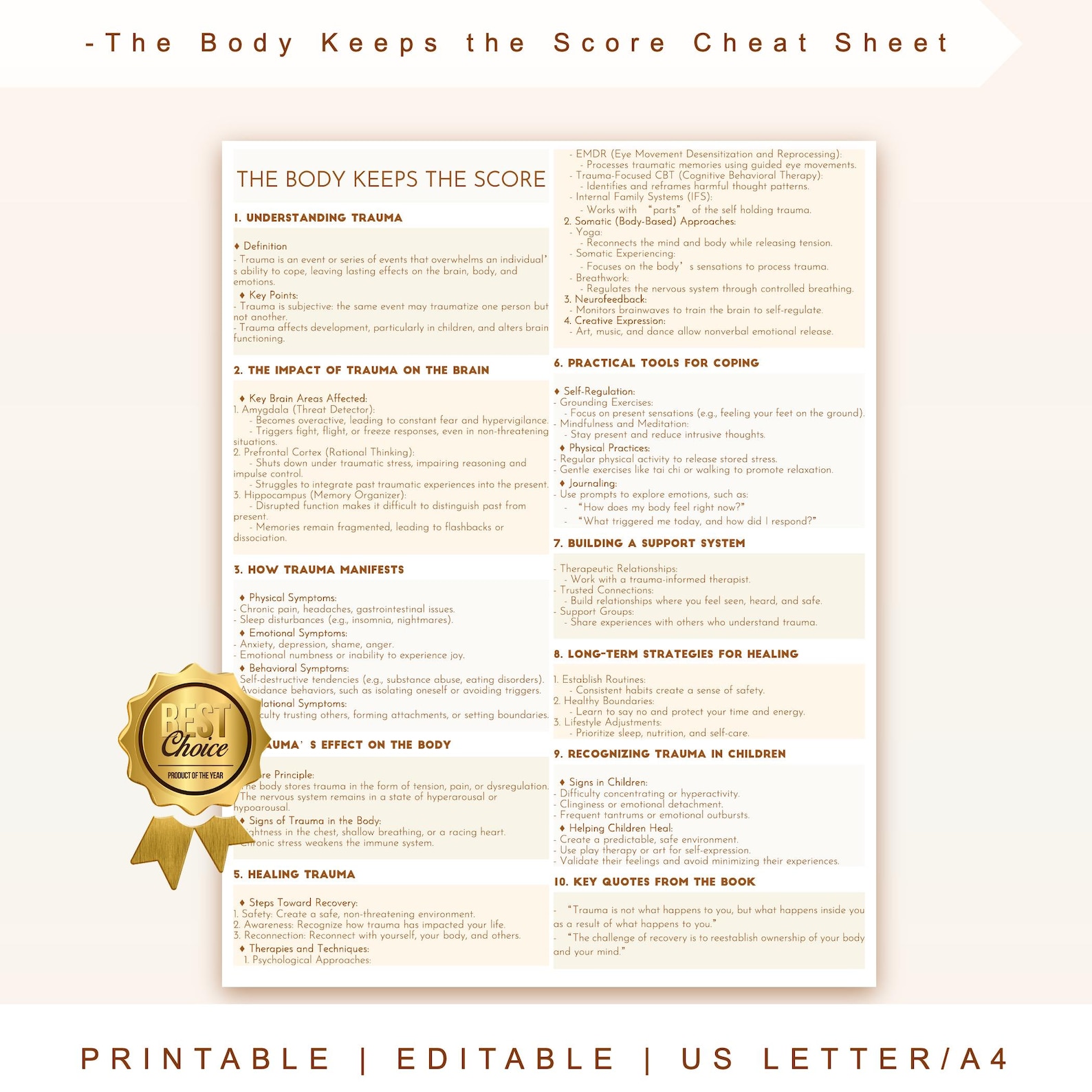 The Body Keeps the Score Cheat Sheet, Trauma Recovery Cheat Sheet, the ...