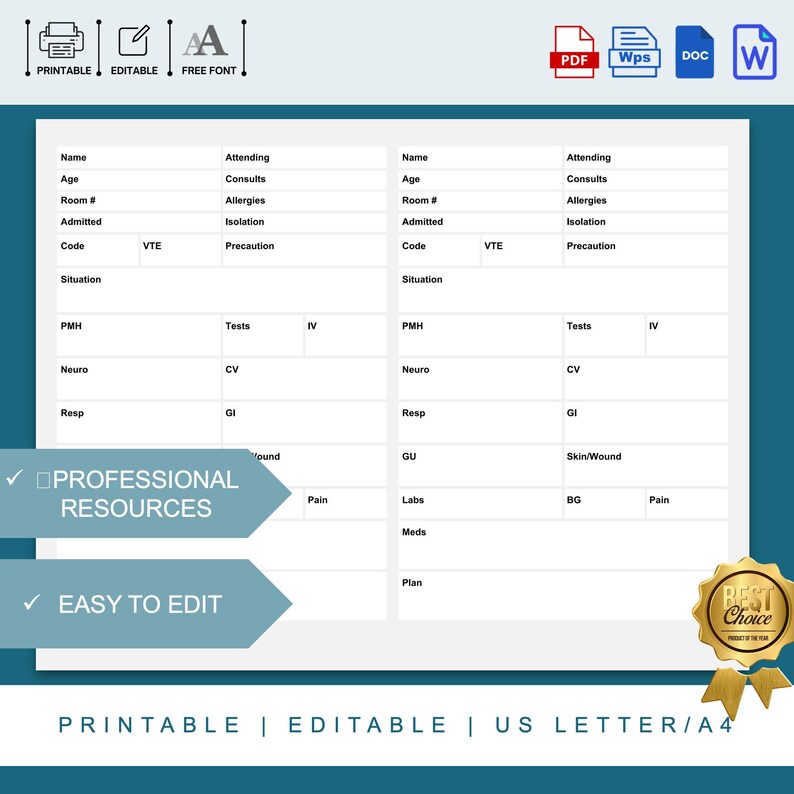2PPS Nurse Report Sheet Template, 2PPS Handoff Report Sheet Template ...