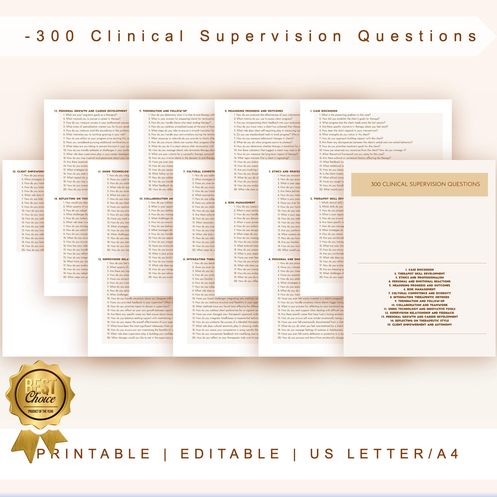 300 Clinical Supervision Questions, 15 Key Areas, Printable Therapist ...